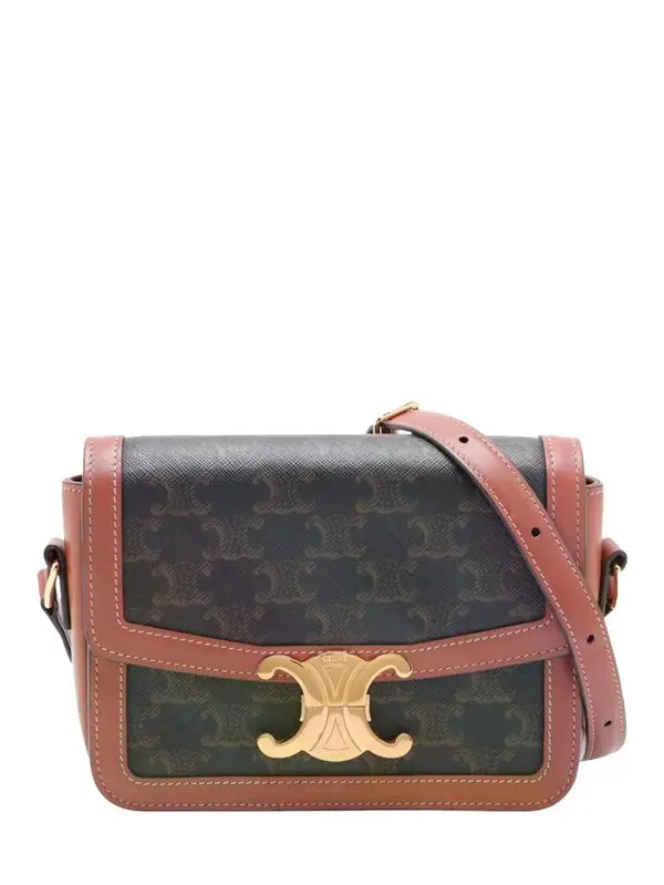 Celine 2010-2026 Classique Triomphe Coated Canvas And Calfskin Triomphe Crossbody Bag - Brown