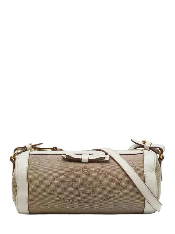 Prada 2013-2026 Canvas Canapa Logo Bow Barrel Crossbody Bag - Neutrals