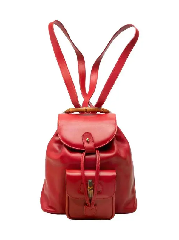 Gucci 2000-2015 Calfskin Bamboo Drawstring Backpack - Red