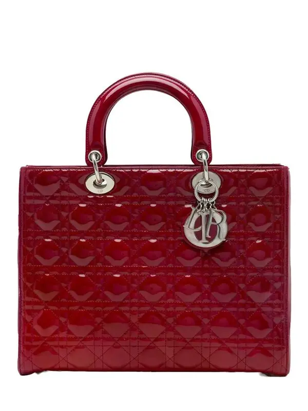 Dior 2014 Large Patent Cannage Lady Satchel - Red