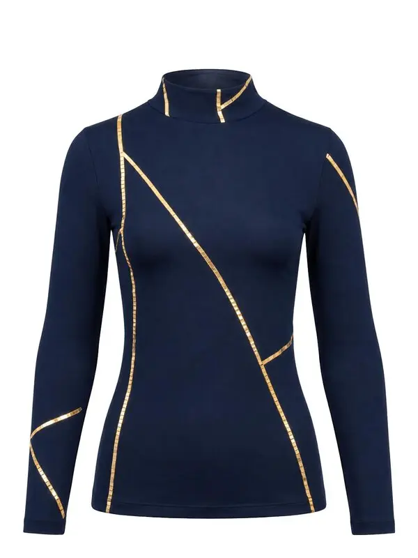 ESTHER SAADIA Navy Geometric Mock Neck - Blue