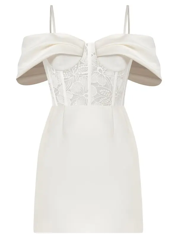 TIA DORRAINE Belle Of The Ball Satin Mini Dress With Lace Corset Pearl - White