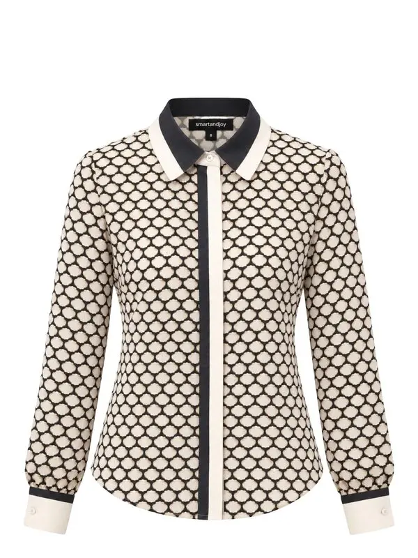 SMART AND JOY Graphic Print Shirt With Contrast Collar - Brown