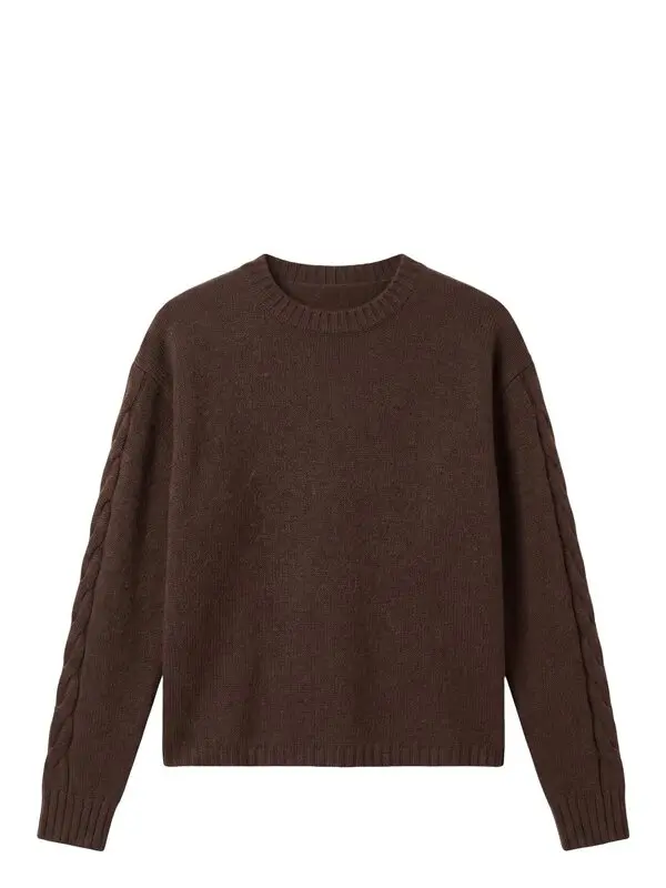 BRODIE CASHMERE Cable Sleeve Crew Dark - Brown