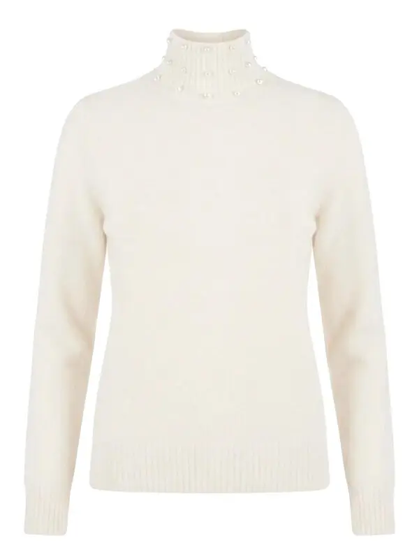 JAMES LAKELAND Cream Pearl-embellished High-neck Jumper - White