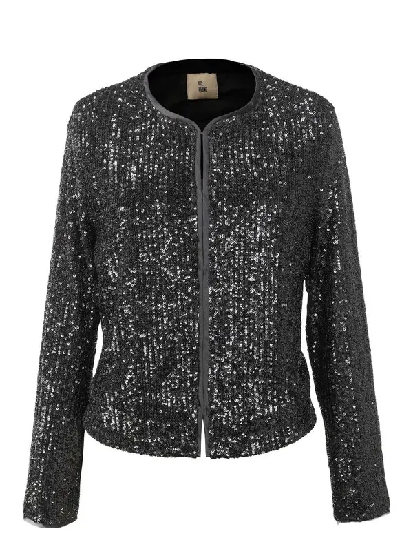SMART AND JOY Rhinestone Jacket With A Round Neckline - Black