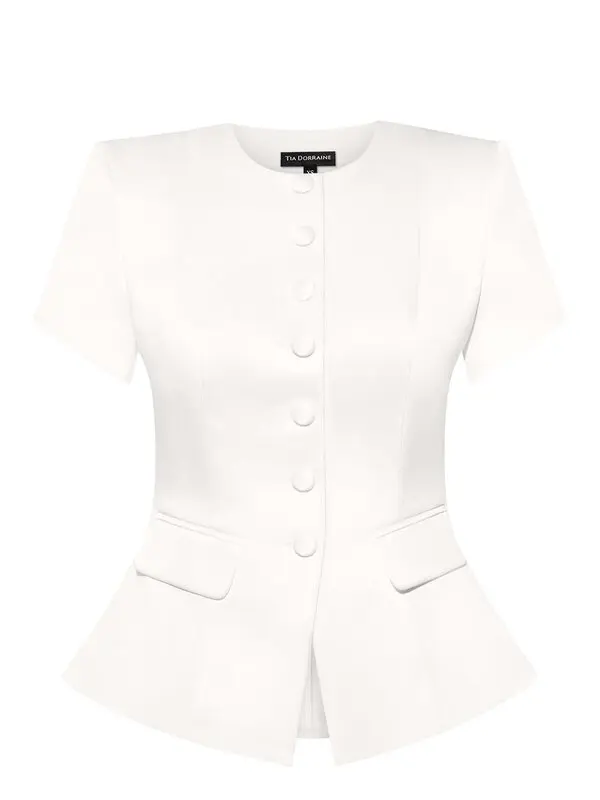 TIA DORRAINE Romantic Glow Short Sleeves Blazer, Pearl - White