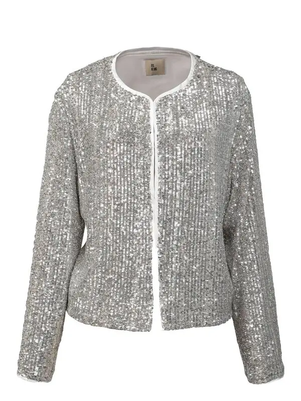 SMART AND JOY Rhinestone Jacket With A Round Neckline - Silver