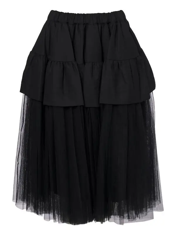 Noir Kei Ninomiya Tiered Wool And Tulle Midi Skirt - Black