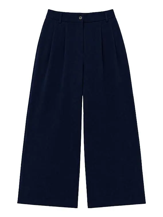 The Kooples Wide-leg Mid-rise Woven Trousers - Dark Navy