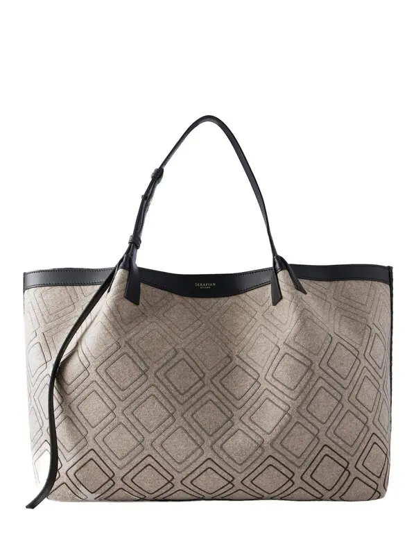 SERAPIAN Secret Embroidered Felted Leather-trimmed Wool Tote - Neutrals