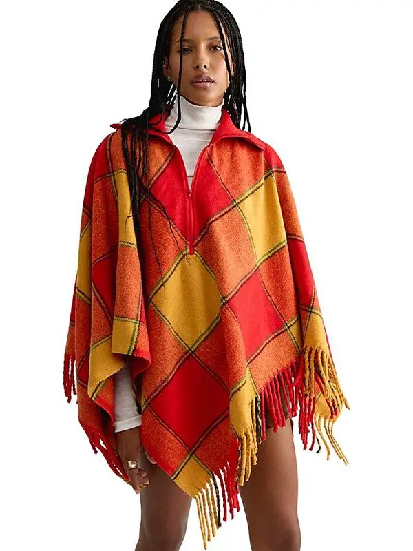 Free People Highland Plaid Poncho Jacket At - Campfire