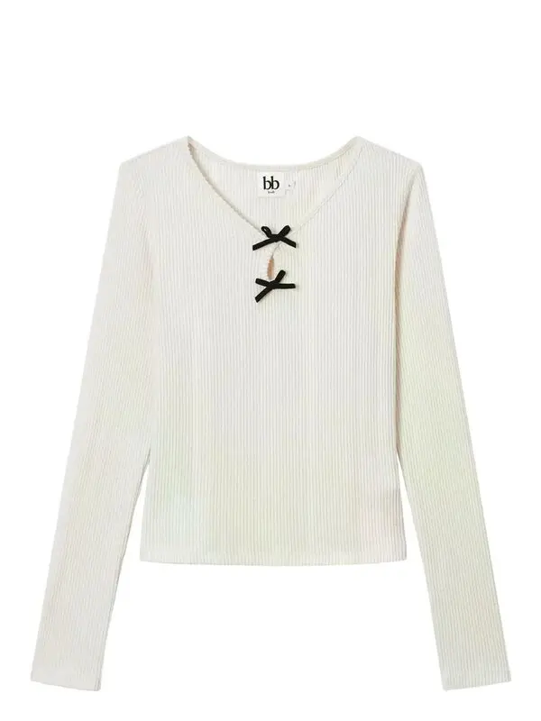 B+AB Bow-detail Ribbed-knit T-shirt - Neutrals