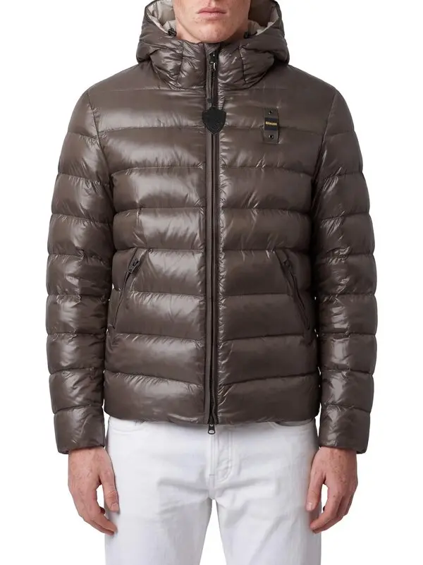 BLAUER. Water-repellent Quilted Nylon Hooded Down Jacket With High Collar - Brown