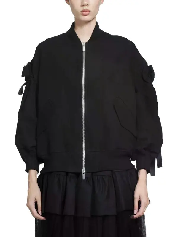 Noir Kei Ninomiya Bow-detail Gathered Bomber Jacket - Black