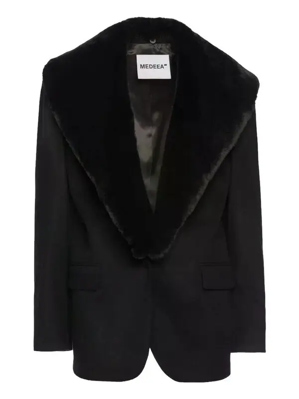 MEDEEA Faux-fur Collar Coat - Black