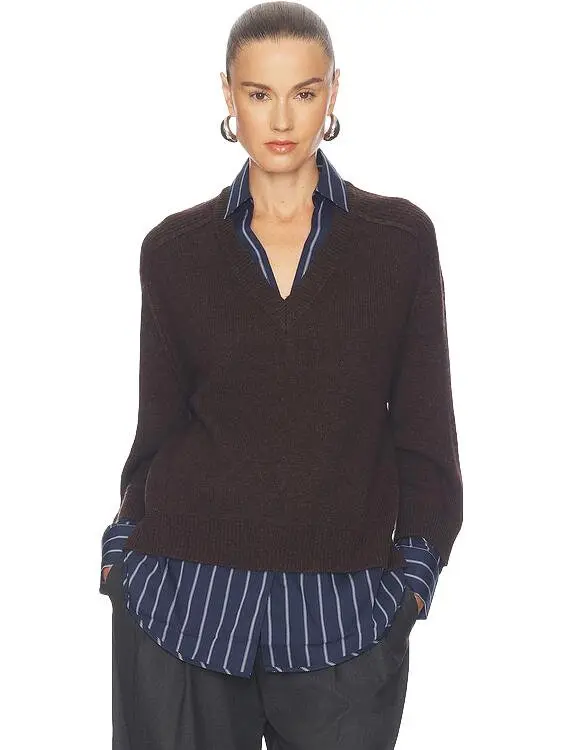 Brochu Walker V-neck Printed Layered Pullover Sweater - Multi