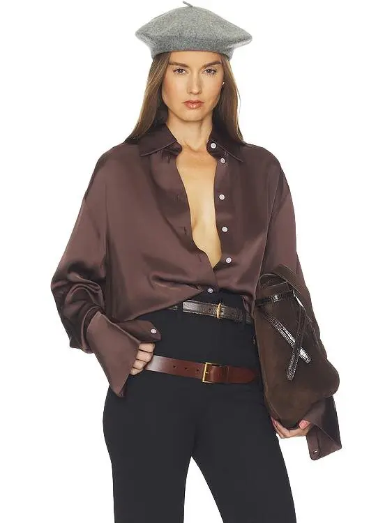 HELSA The Relaxed Satin Shirt - Brown