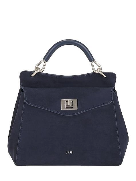 Jw Pei Lucia Classic Faux Suede Top Handle Bag - Navy