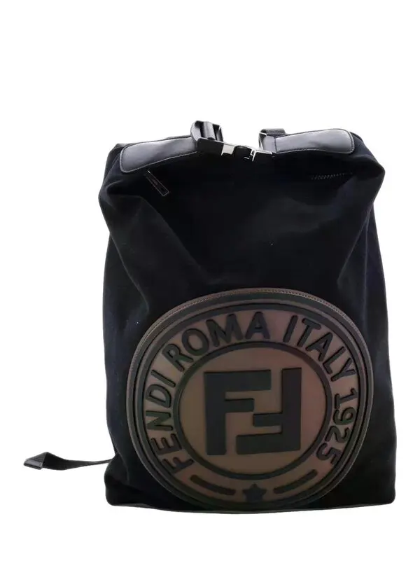 Fendi Ff Logo Stamp Buckle Canvas Large Backpack - Black
