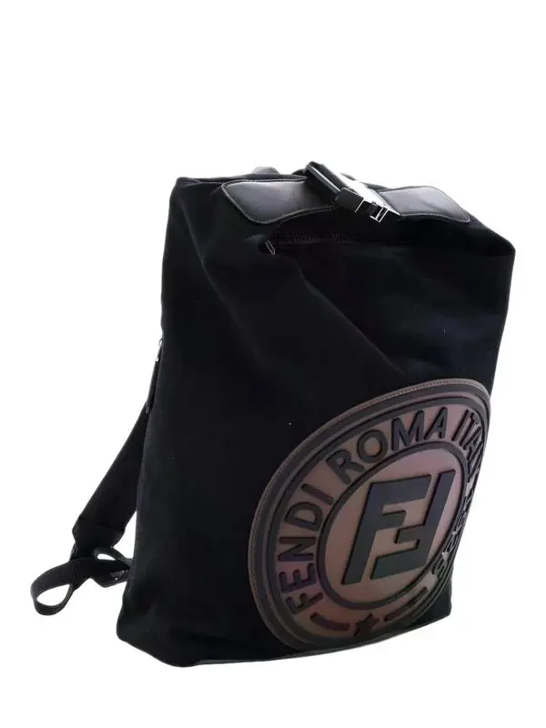 Fendi Ff Logo Stamp Buckle Canvas Large Backpack - Black