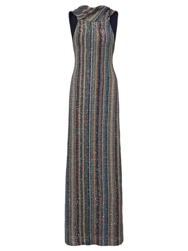Missoni Sequined Striped Knitted Lame Maxi Dress - Multicoloured