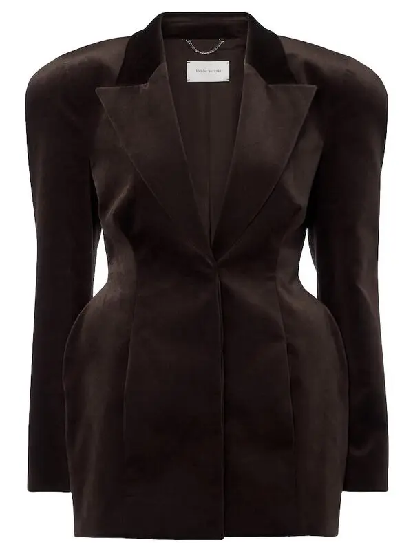 Magda Butrym Peplum Cotton-blend Velour Blazer Dress - Brown