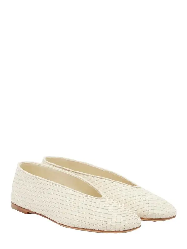 Bottega Veneta Rosa Intrecciato Leather Ballet Flats - White
