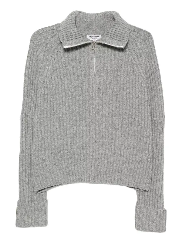 LA PISCINE Ribbed-knit Zip-neck Sweater - Grey