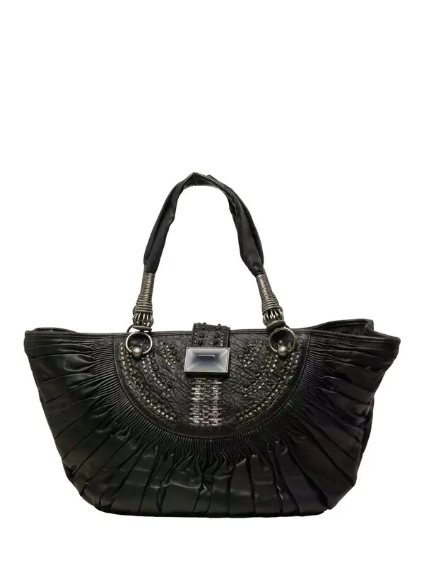 Dior 2007 Pleated Lambskin Plisse Basket Tote Bag - Black
