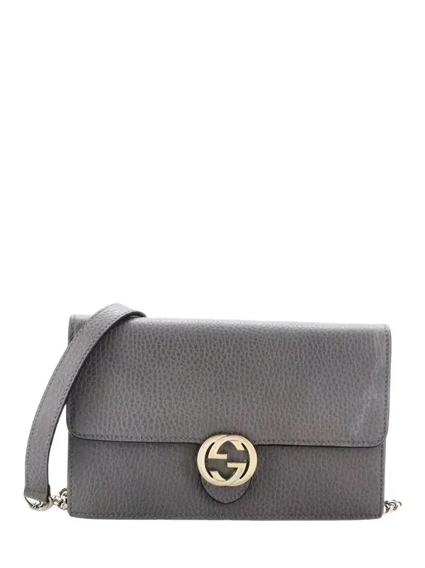 Gucci Interlocking Wallet On Chain Leather Crossbody Bag - Grey