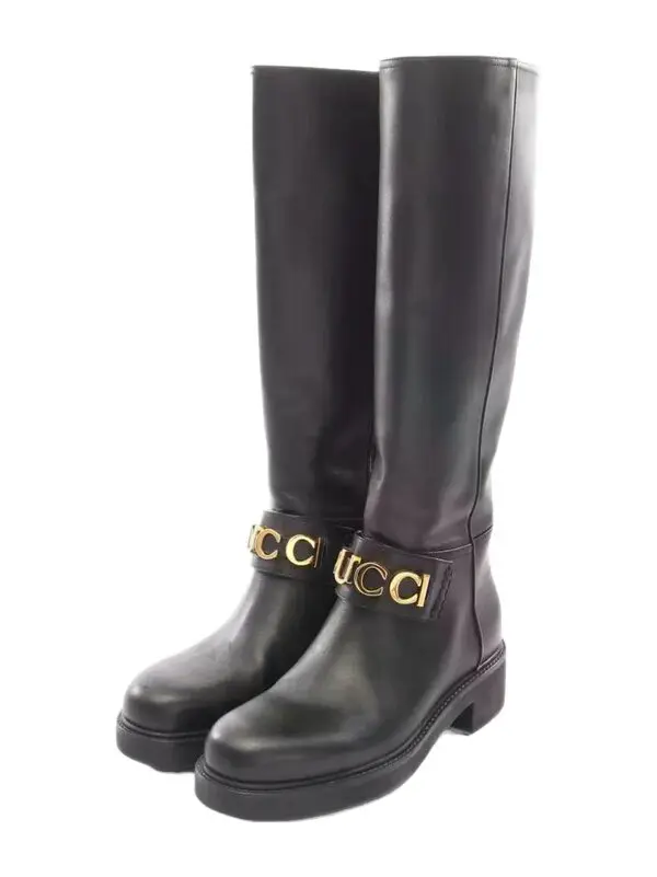 Gucci 2010s Logo-strap Knee-high Boots - Black