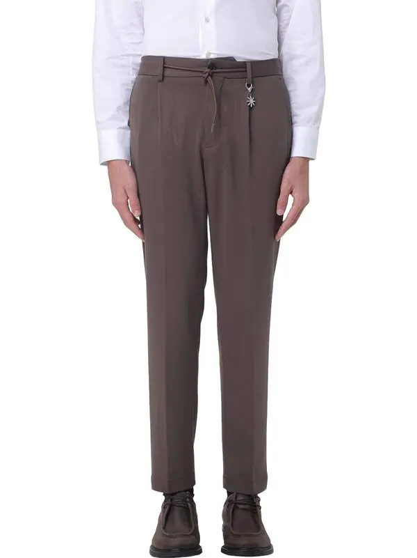 MANUEL RITZ Slim Fit Viscose Blend Pleated Trousers With Drawstring - Brown