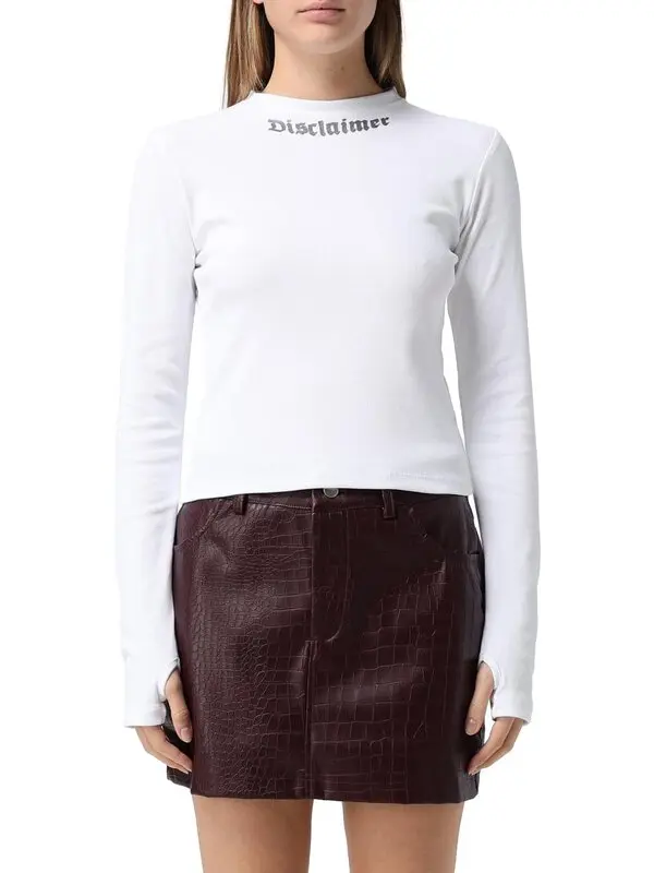 DISCLAIMER Slim Fit Long-sleeved Stretch Cotton Top With Logo - White