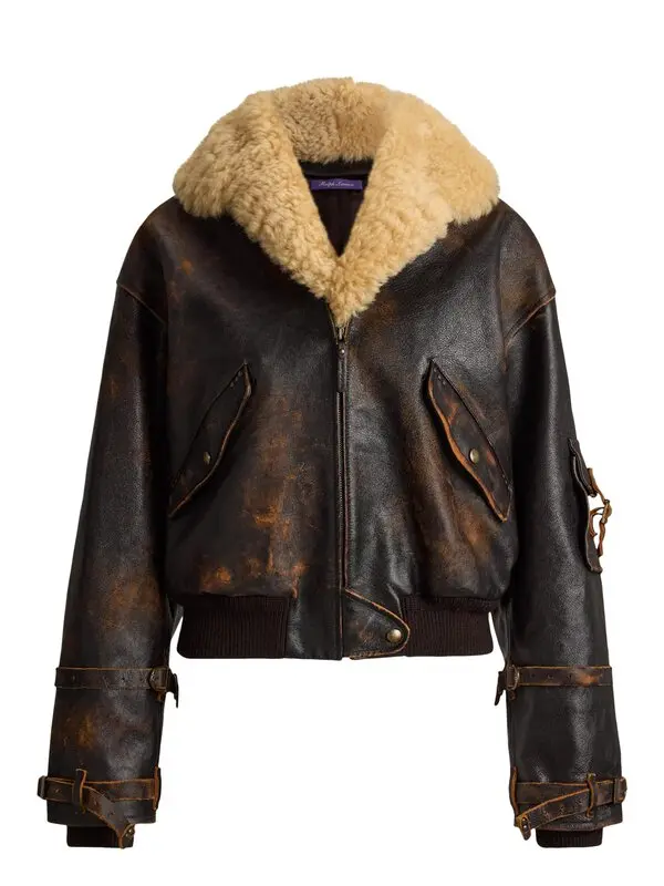 Ralph Lauren Leather Lianne Bomber Jacket - Brown