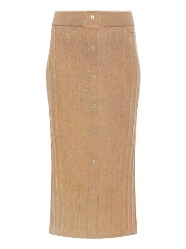 Paul & Shark Ribbed-knit Button-down Skirt - Brown