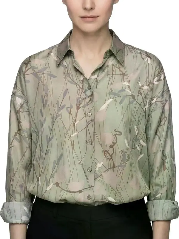 Brunello Cucinelli Leaf-print Silk Shirt - Green