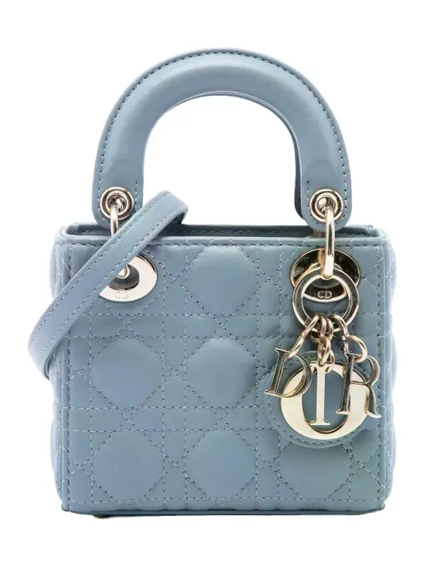 Dior 2021 Micro Lambskin Cannage Lady Satchel - Blue