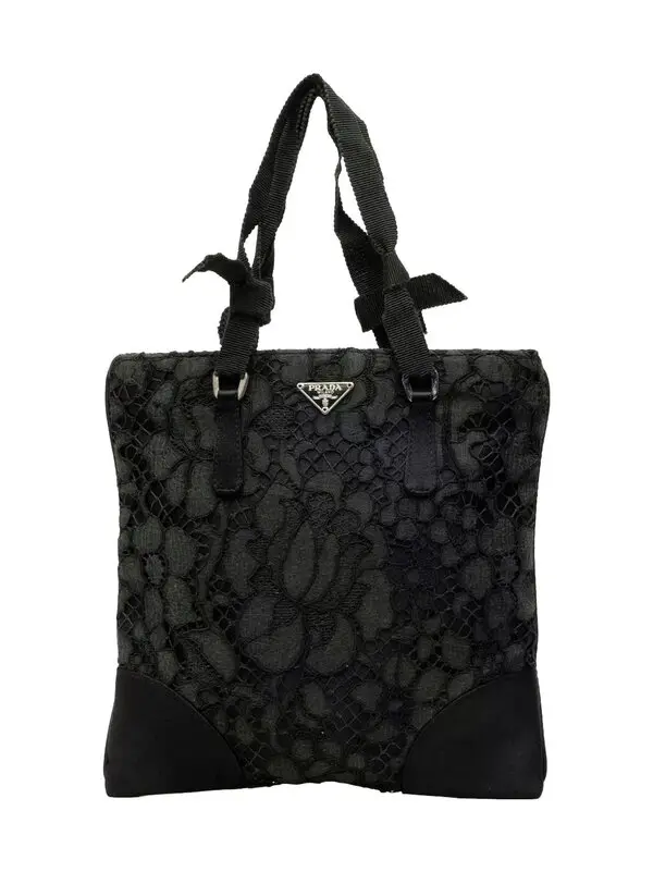Prada 2000-2013 Tessuto And Floral Lace Handbag - Black