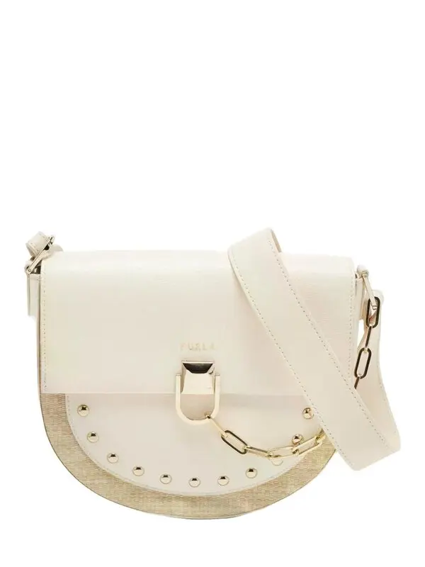 Furla Miss Mimi Leather Raffia Shoulder Bag - Neutrals