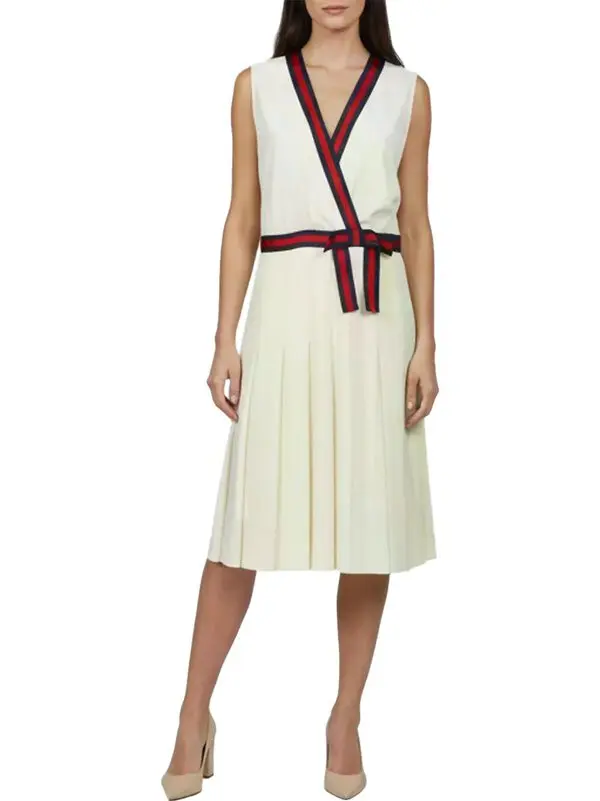 Gucci Stripe Pleated Midi Dress - Neutrals