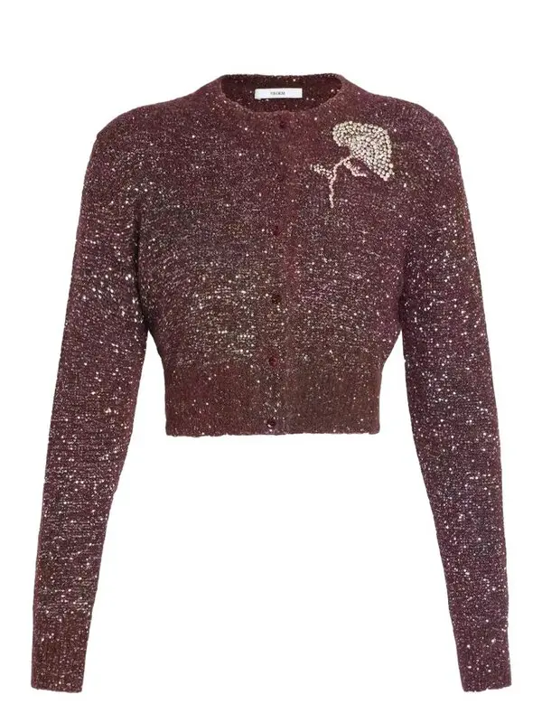 Erdem Sequin-embellished Crystal-floral Cardigan - Red