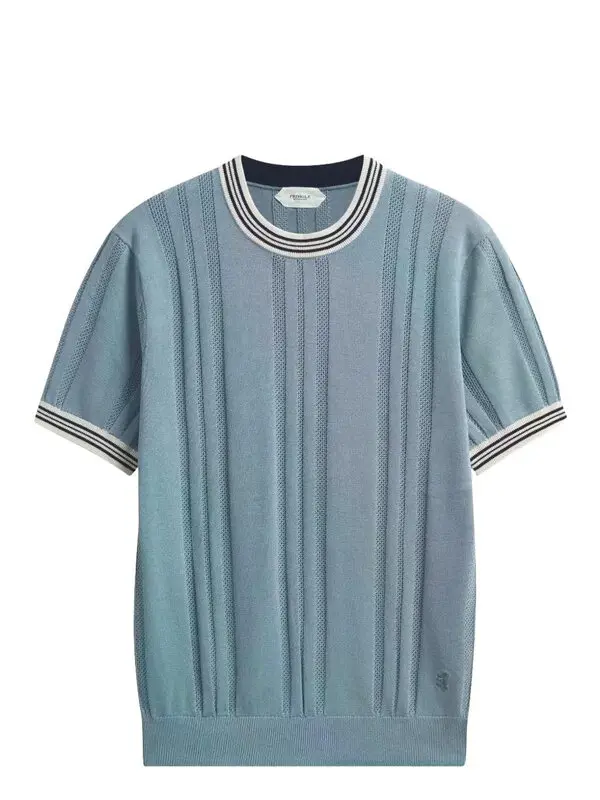 Pringle Of Scotland Textured-knit Striped-trims T-shirt - Blue