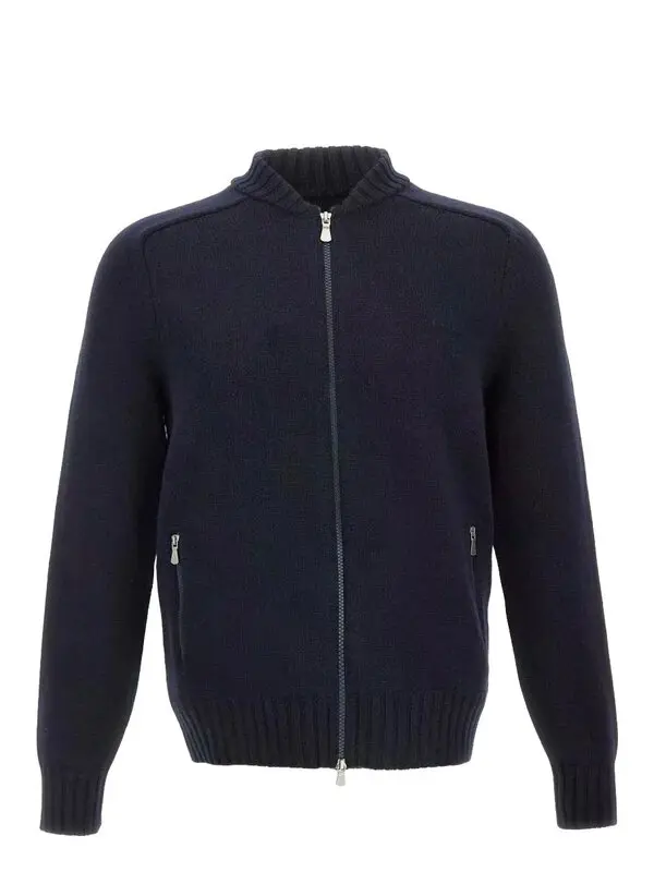 GRAN SASSO Super Geelong Zip-up Ribbed Cardigan - Blue