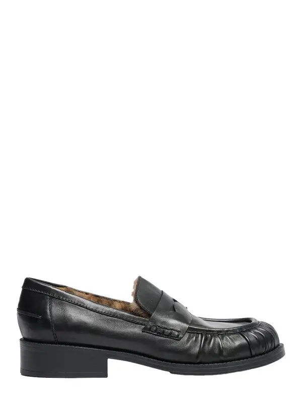 Ash Rusty Fur-lined Gathered-toe Loafers - Black