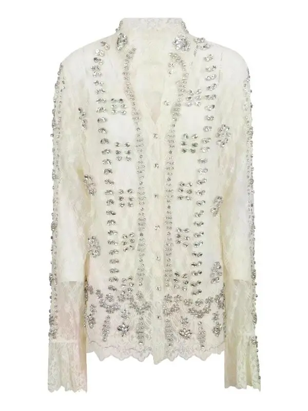 Costarellos Lilou Crystal-embellished Lace Shirt - White