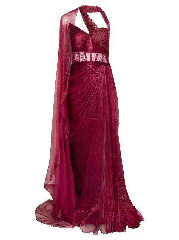 IRIS SERBAN Yolanda Burgandy Panel Gown - Red