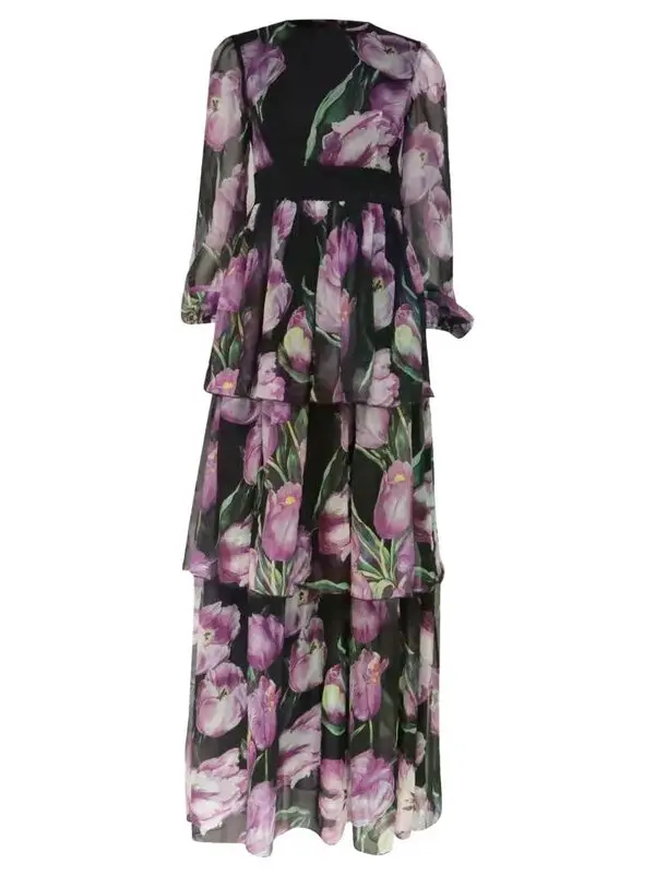 Dolce & Gabbana 2010s Tulip-print Tiered Gown - Black