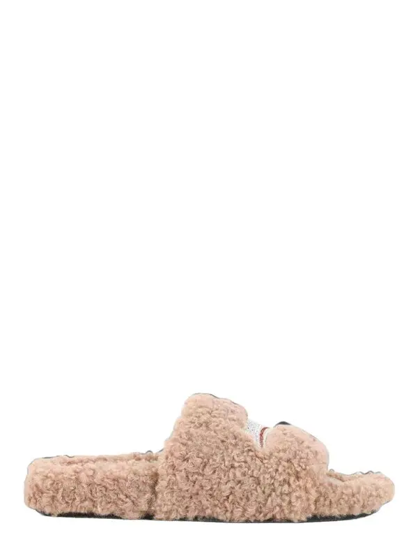 Balenciaga Furry Open Mule In Bisque/white/red - Neutrals