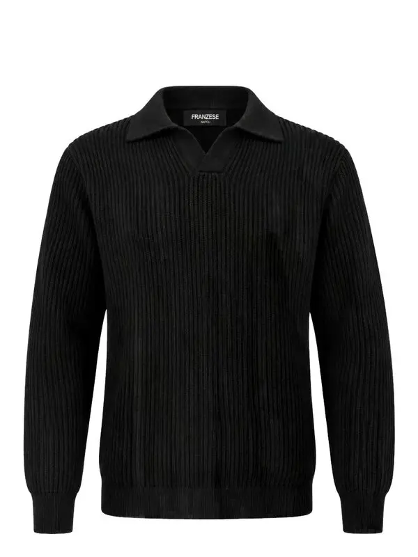 FRANZESE COLLECTION Steve Mcqueen Ribbed-knit Pointed-collar V-neck Sweater - Black